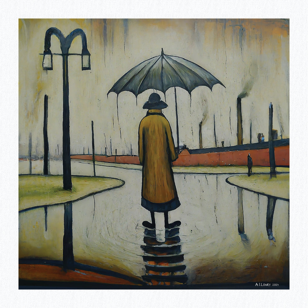 Beautiful British Day, Man in the Rain Lowry Style Art Giclée Print Av ...